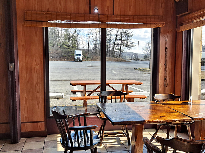 The view from inside Kavkaz feels worlds away from Pennsylvania. Those windows frame the Keystone State, but your taste buds are firmly in the Caucasus.