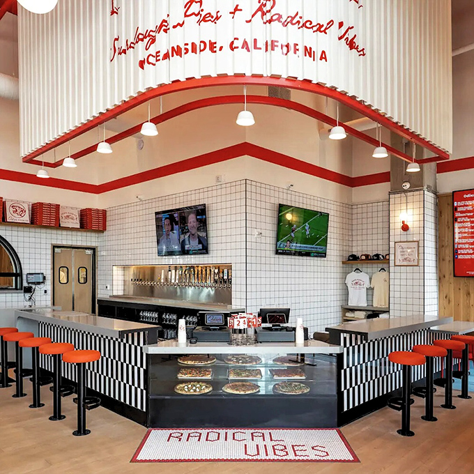 "Radical Vibes" indeed&mdash;the curved counter and retro-modern design make waiting for your order part of the experience rather than just purgatory.