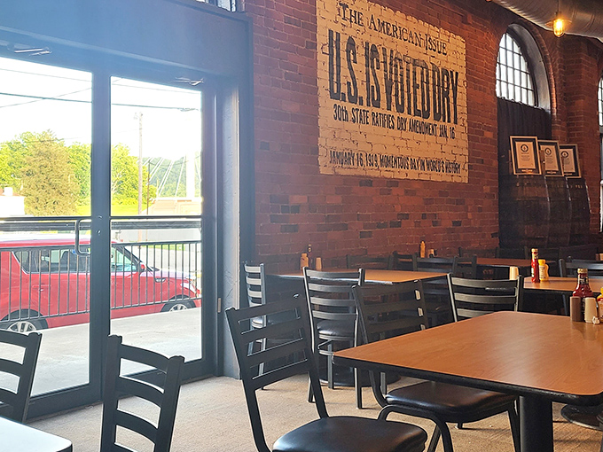 Historic brick walls adorned with prohibition-era signage remind us that good food and drink have always been worth fighting for. 