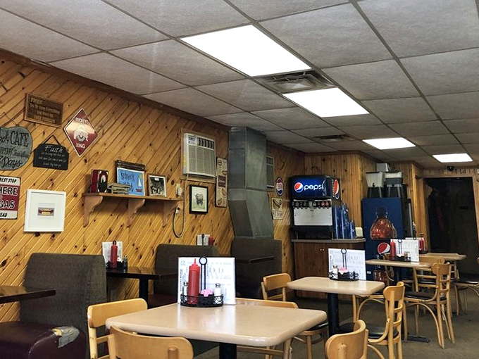 Simple tables, classic diner chairs, and a Pepsi machine&mdash;the holy trinity of authentic small-town eateries where memories are made.