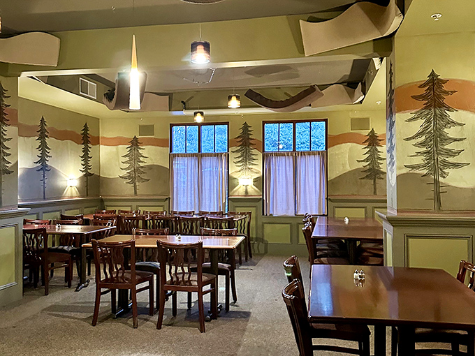 Pine trees painted on the walls bring the Pennsylvania outdoors inside. It's like dining in a forest, but with better service and fewer bears.