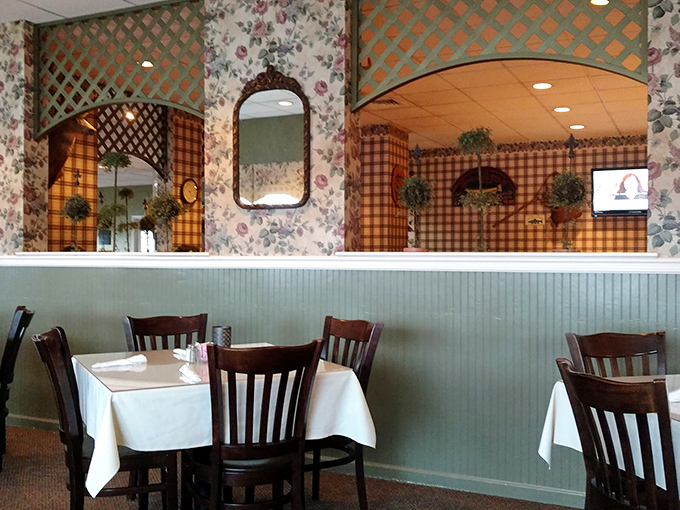 The dining room's country charm feels like eating in your favorite aunt's house—if your aunt were an exceptional decorator with a flair for patterns.