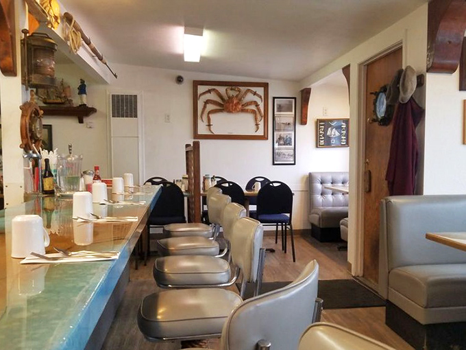 The nautical-meets-nostalgic interior feels like dining in a ship captain's favorite hometown spot, where every meal tells a sea story.