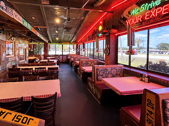 Where neon meets nostalgia and every booth tells a story. The red glow isn't lighting&mdash;it's the restaurant blushing from all the compliments.