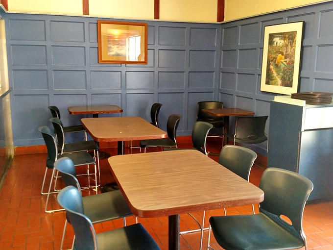 Blue paneling and simple tables create the perfect stage for the real star &ndash; food that doesn't need fancy surroundings to shine.