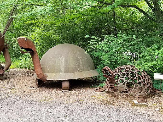 These metal turtles prove that slow and steady wins the race to become one of Jurustic Park's most charming prehistoric residents.