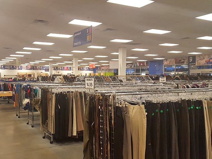 The men's department stretches toward the horizon&mdash;a sea of potential wardrobe upgrades where designer labels hide among everyday offerings.