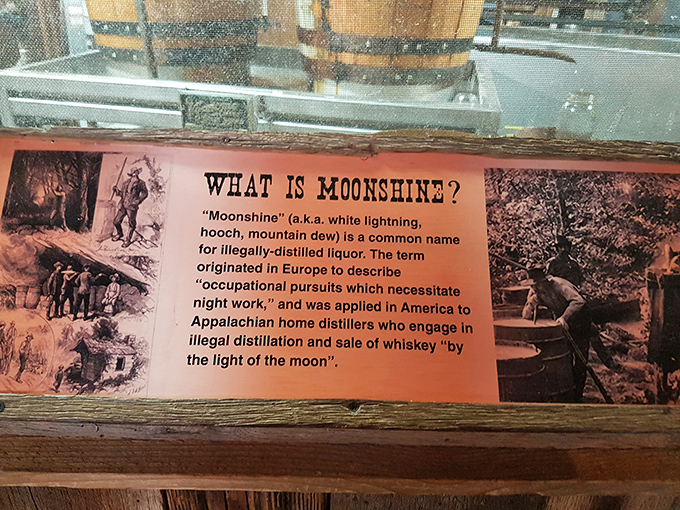 History lesson in a frame! This informative display explains how "working by the light of the moon" transformed from necessity to legendary American tradition.