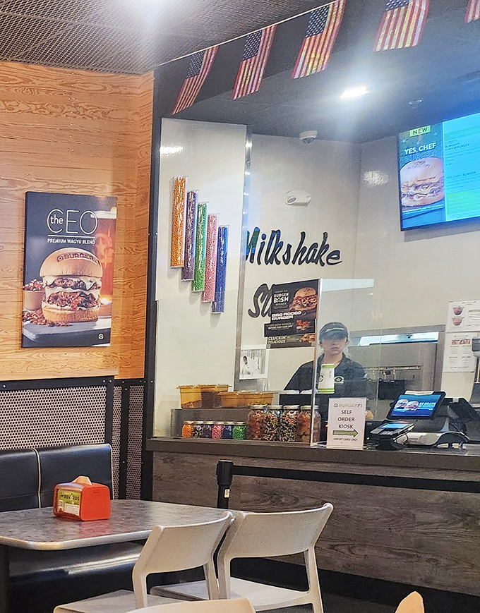 The friendly order counter where dreams become delicious reality, one burger at a time for hungry customers.