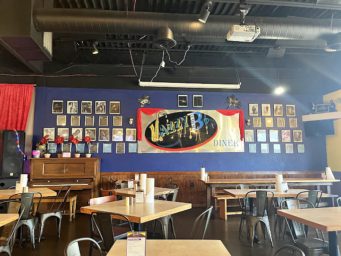 Blue walls adorned with memorabilia create a dining room that feels like a cool jazz club where the food hits all the right notes.