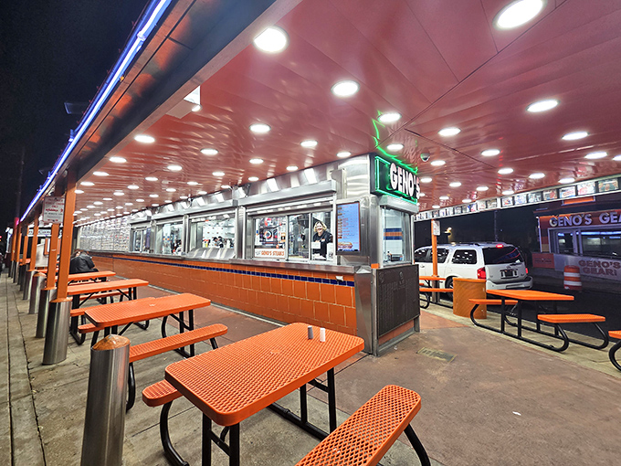Under the glow of fluorescent lights, these orange tables have witnessed countless first bites and food epiphanies.