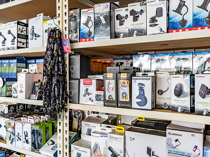 Tech accessories galore! From phone mounts to Bluetooth speakers, this stall has every gadget you didn't realize you desperately needed.