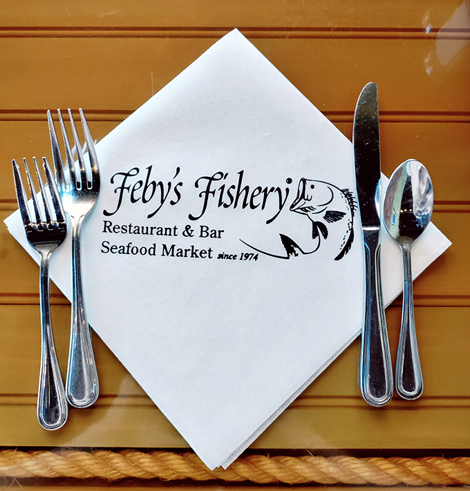 Even the place settings at Feby's tell a story&mdash;the promise of seafood excellence since 1974 awaits with every perfectly positioned fork.