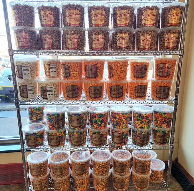 A rainbow of popcorn and candy options standing by for movie nights, road trips, or that 3 PM desk drawer emergency.