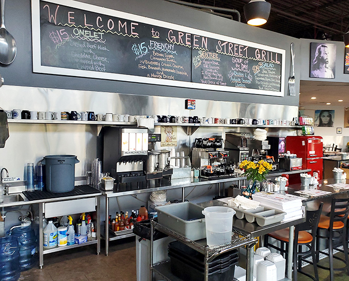 Where breakfast dreams come true. The prep station buzzes with activity as coffee brews and eggs transform from ordinary to extraordinary.