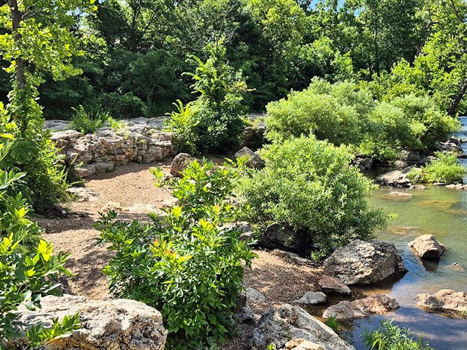 Lush greenery embraces the rocky shoreline, creating perfect pockets for exploration and quiet contemplation away from the falls' constant roar.