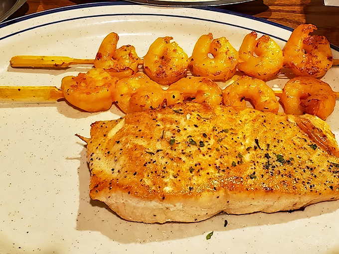 Grilled salmon meets shrimp on a skewer &ndash; for those moments when the fryer takes a break.