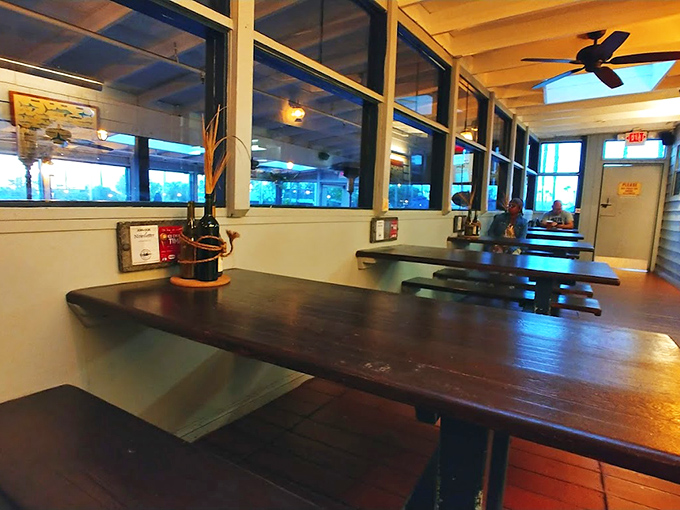 The dining area offers exactly what you need: a place to focus entirely on the seafood masterpiece in front of you.