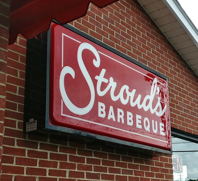 The classic red signage against brick&mdash;a beacon of barbecue hope for hungry travelers and a welcome sight for Franklin regulars.