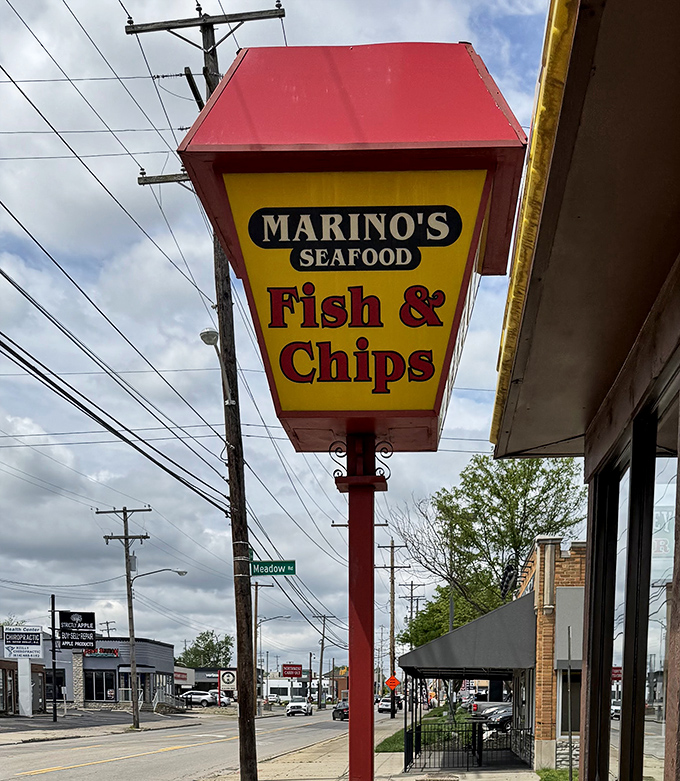 The sign that's guided hungry Ohioans to seafood salvation for years. Simple, direct, and exactly what you need to know.