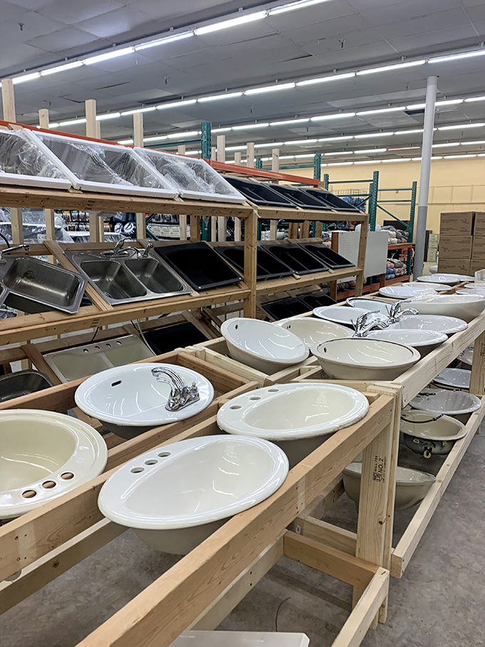 Sink selection that would make any DIY renovator weep with joy. That pedestal beauty probably cost someone a small fortune before landing here.