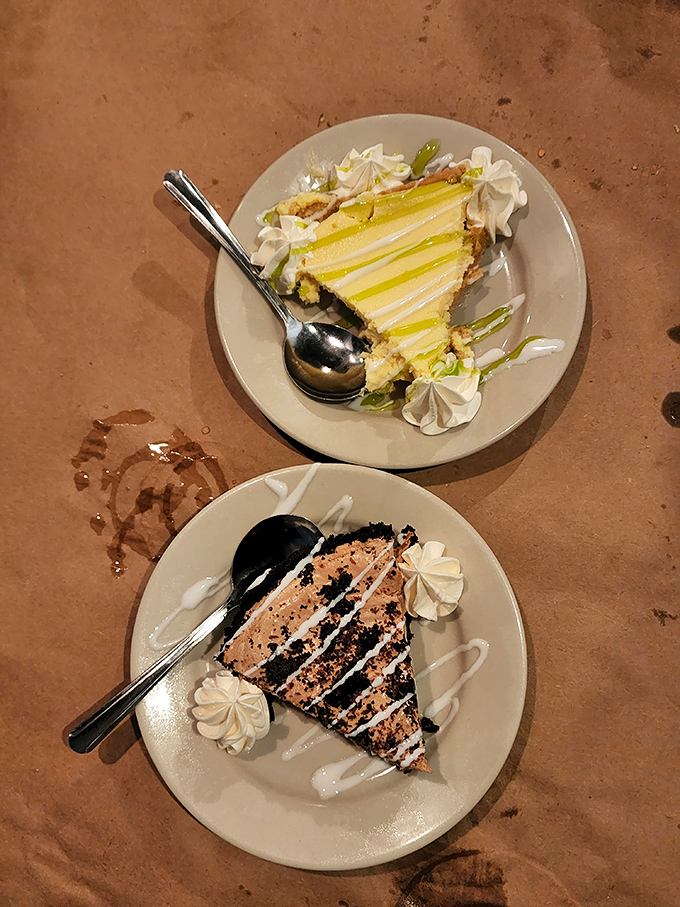 Life advice: Never skip dessert at a seafood joint. These slices of key lime and chocolate heaven provide the perfect sweet finale.