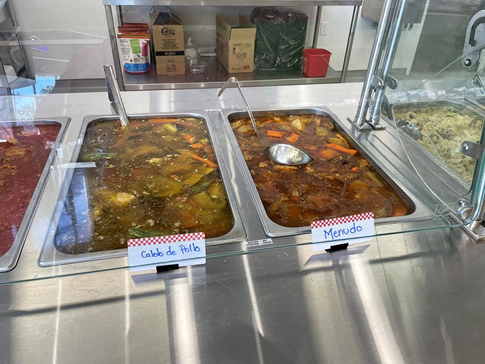 Soups simmering away like they've been cooking since dawn, which they probably have.