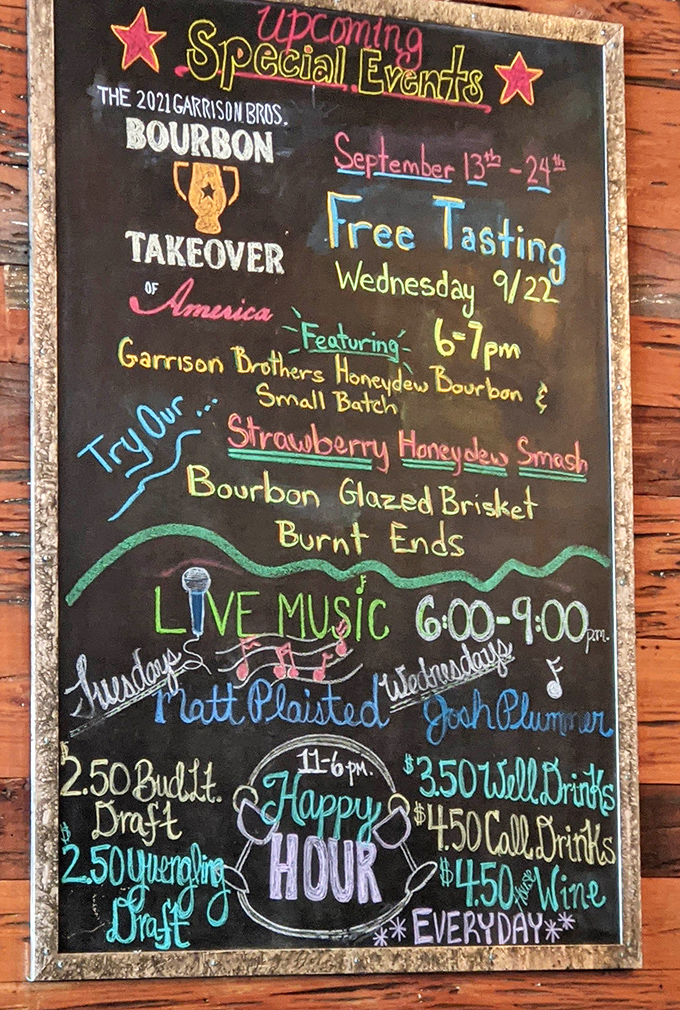 The chalkboard of possibilities: bourbon tastings, live music, and happy hour specials. Like a roadmap to good times at The Dunedin Smokehouse.