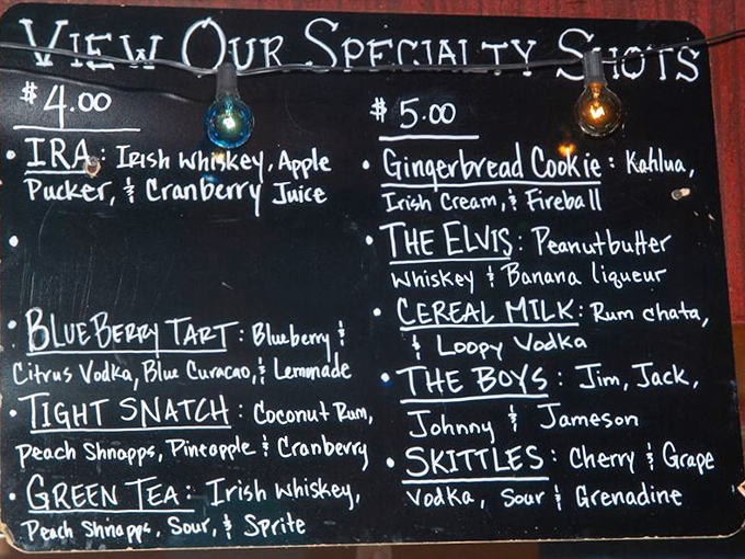 The specialty shot menu reads like a dessert cart crashed into a liquor cabinet. "The Elvis" with peanut butter whiskey? The King would approve.