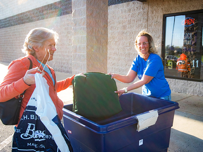Donations being welcomed with genuine appreciation. The cycle of giving continues as yesterday's belongings find tomorrow's purpose in new hands.