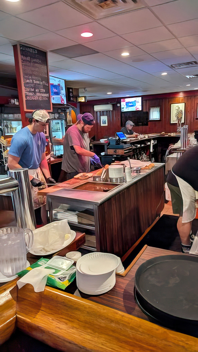 The kitchen crew in their element&mdash;craftspeople creating comfort food classics with the precision that only comes from years of practice.