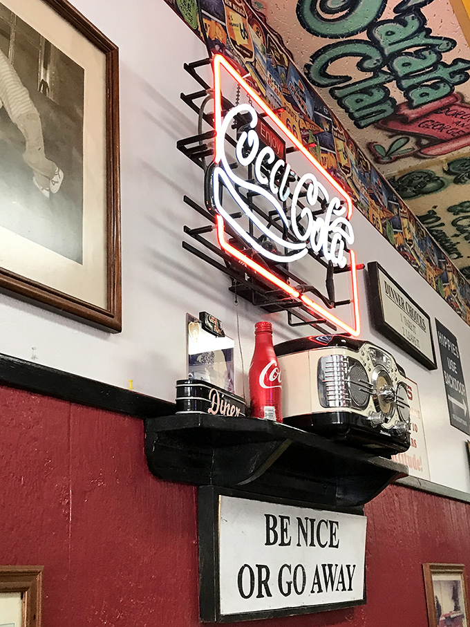 Vintage memorabilia covers every inch, creating a nostalgic wonderland that's pure eye candy for history buffs.