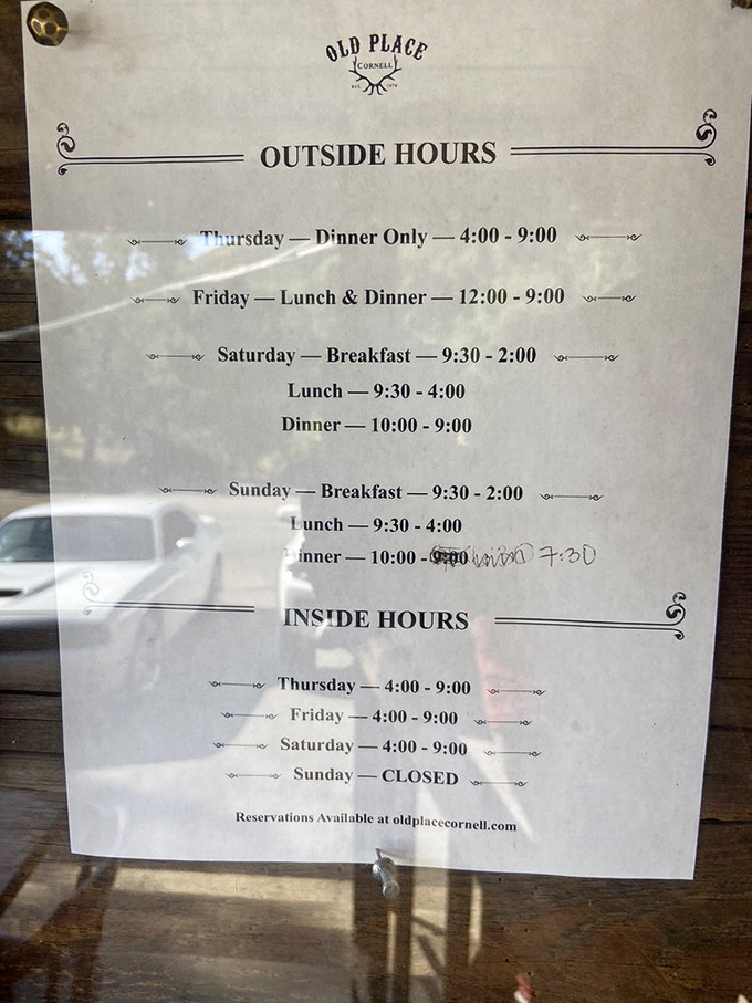 Operating hours that feel refreshingly honest. No corporate schedules here&mdash;just a straightforward commitment to serving great food when they're ready for you.