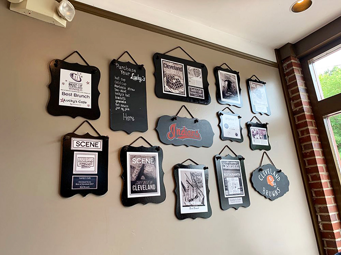 The wall of local accolades and Cleveland pride tells you everything: this isn't just a cafe, it's a neighborhood institution with deep roots.
