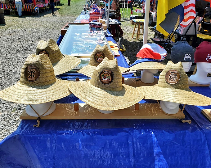 Sun protection with style! These impressive straw hats stand ready to shield shoppers from both UV rays and fashion emergencies.