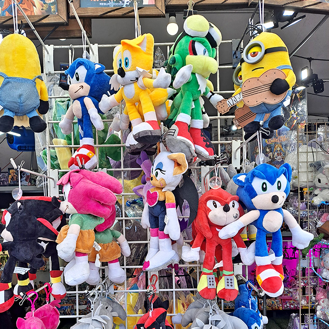 Sonic, Tails, and friends having the ultimate plush party. Video game characters living their best stuffed lives, ready for hugging.