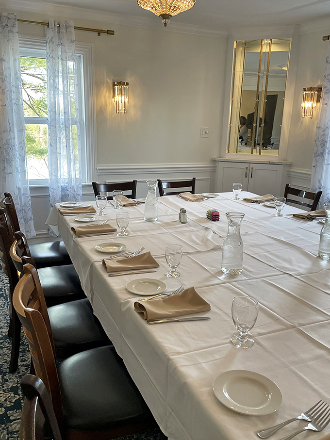 Private dining that whispers "special occasion" without shouting it. The chandelier adds just enough sparkle to elevate any celebration.