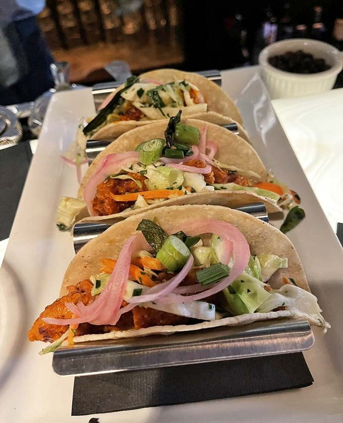 These aren't just tacos&mdash;they're edible architecture. Vibrant, fresh, and proof that The Belvedere excels beyond traditional fine dining.