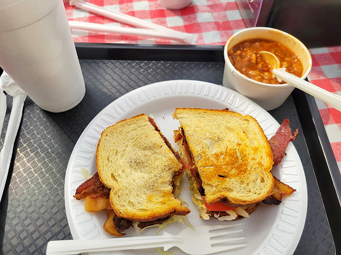 A grilled cheese and bacon sandwich with soup on the side&mdash;proof that sometimes the simplest pleasures are the most profound. Comfort food incarnate.