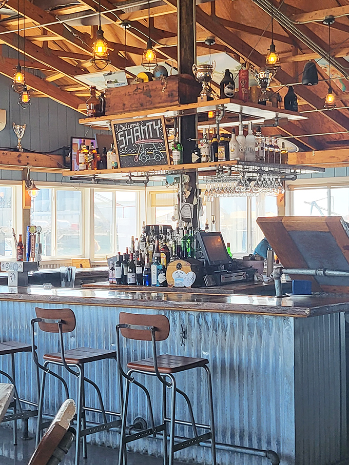 The bar at The Shanty isn't just serving drinks&mdash;it's offering front-row seats to the evening's sunset performance over Cape Charles Harbor.