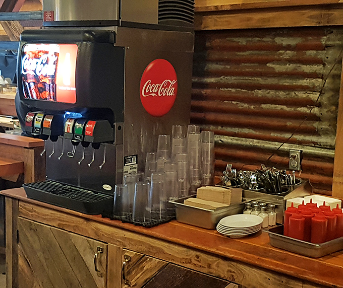 The self-serve station: where decisions about soda flavors and condiment quantities reveal your true character. Judge yourself accordingly.