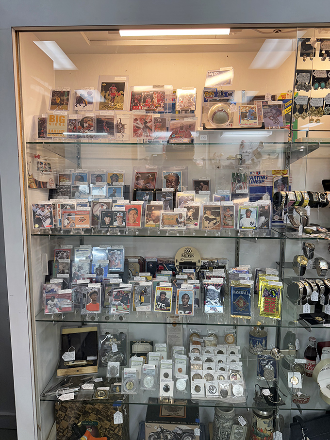 Sports memorabilia and trading cards behind glass &ndash; where grown men press their noses against the case just like they did as 10-year-olds at the corner store.