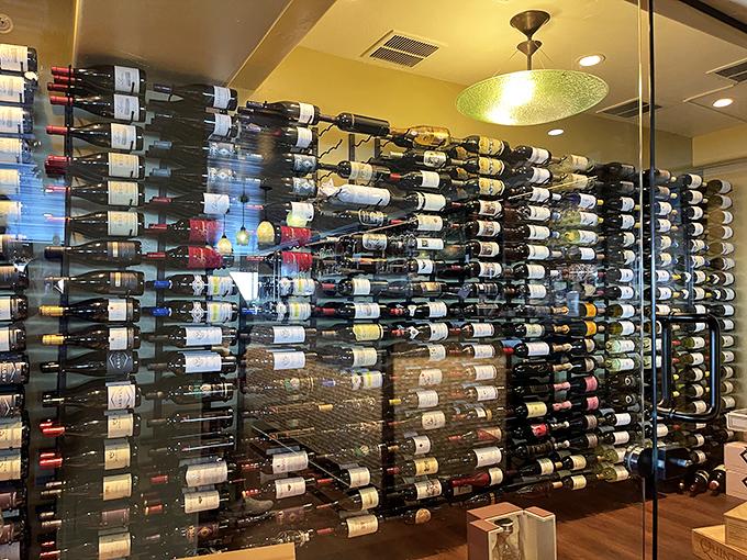 A wine wall that suggests someone took "drink local" very seriously. Each bottle is a California story waiting to be uncorked.