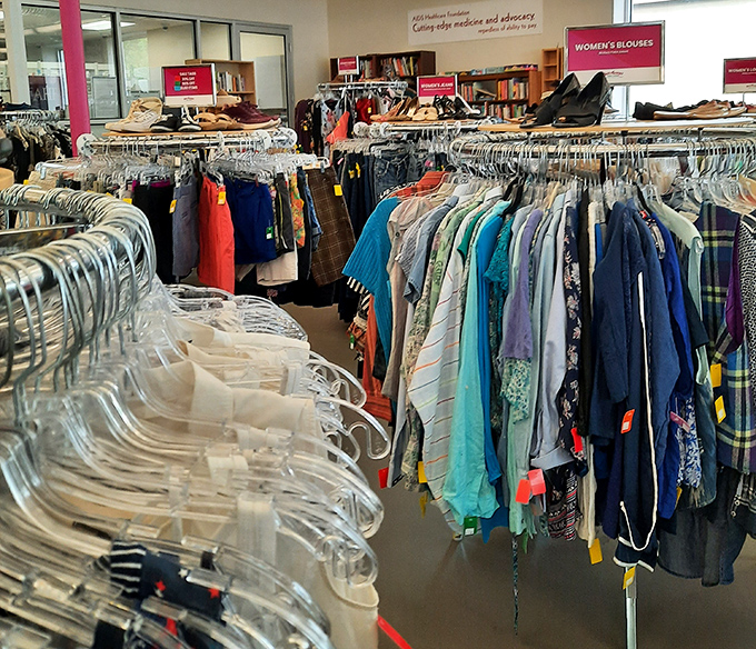 Color-coded clothing racks make finding your size a breeze, unlike that nightmare of a closet you've been meaning to organize since 2019.