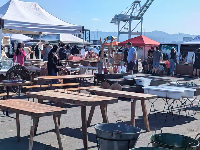 Bay views and vintage finds collide at Alameda Point, where naval history meets antique glory.