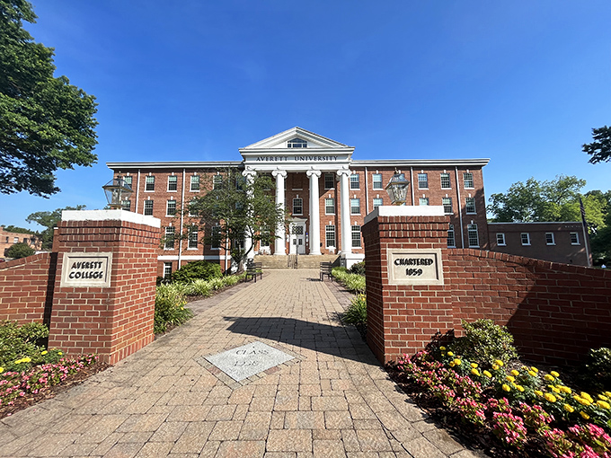 Averett University&rsquo;s beautiful campus in Danville shines with red brick charm, white columns, and blooming flowers welcoming students and visitors alike.