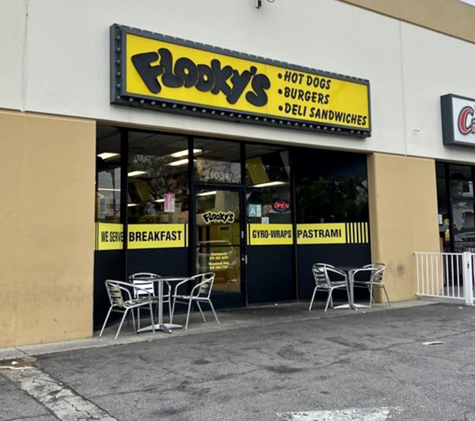 Flooky's sunny yellow sign brightens the Valley landscape like the comfort food happiness waiting inside.