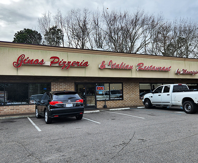 Strip mall simplicity with "by Maurizio" authenticity. Gino's unassuming storefront has been satisfying Virginia Beach pizza cravings for years.