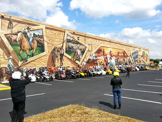 Lake Placid's murals bring history to life bigger than an IMAX screen. This cattle drive scene has more drama than my cousin's wedding&mdash;and better composed.