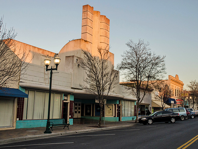 Los Banos' art deco theater stands as a reminder of simpler times, its clean lines a contrast to modern architecture.